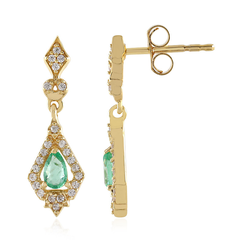 Colombiaanse smaragd druppel verguld zilveren oorbellen, 0.65ct