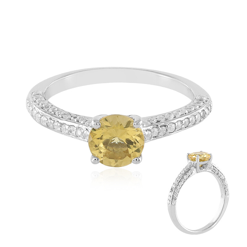 Zilveren ring met Braziliaanse gele beryl en zirkoon, 1.23ct