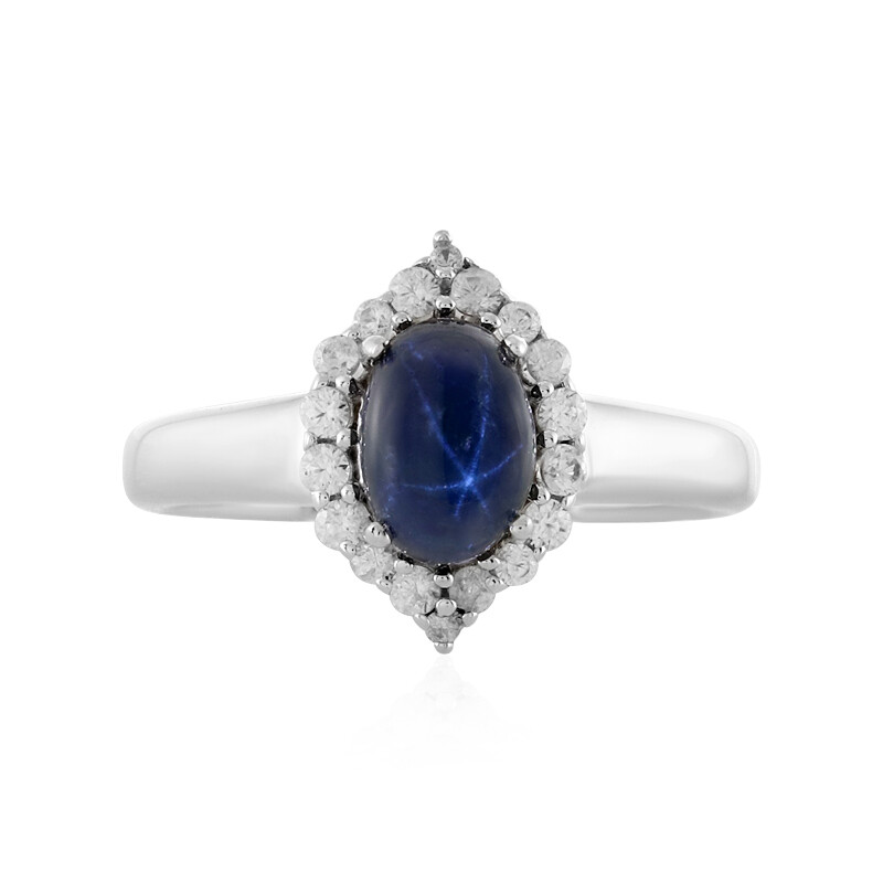 Thaise blauwe ster saffier zilveren ring, 1.29ct