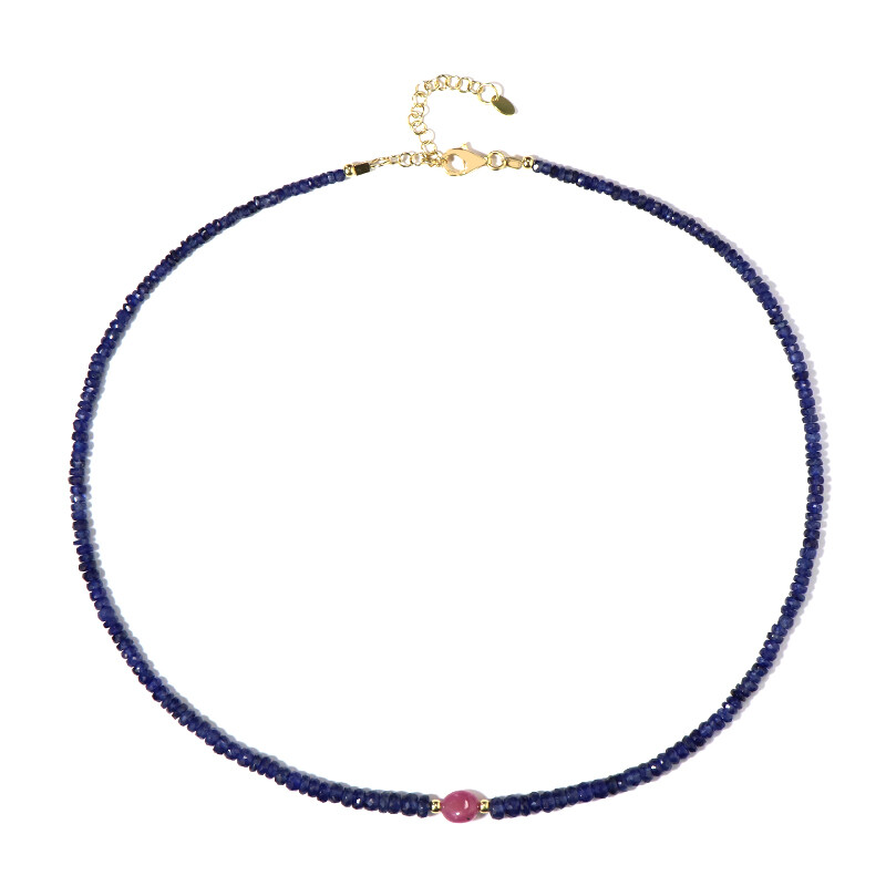 Madagaskar blauwe saffier gouden vermeil ketting